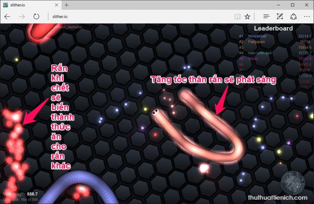 Chơi game Rắn săn mồi Slither.io Online, vui vẻ, gây nghiện