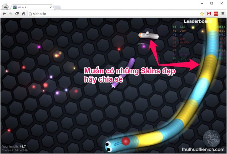 Chơi game Rắn săn mồi Slither.io Online, vui vẻ, gây nghiện