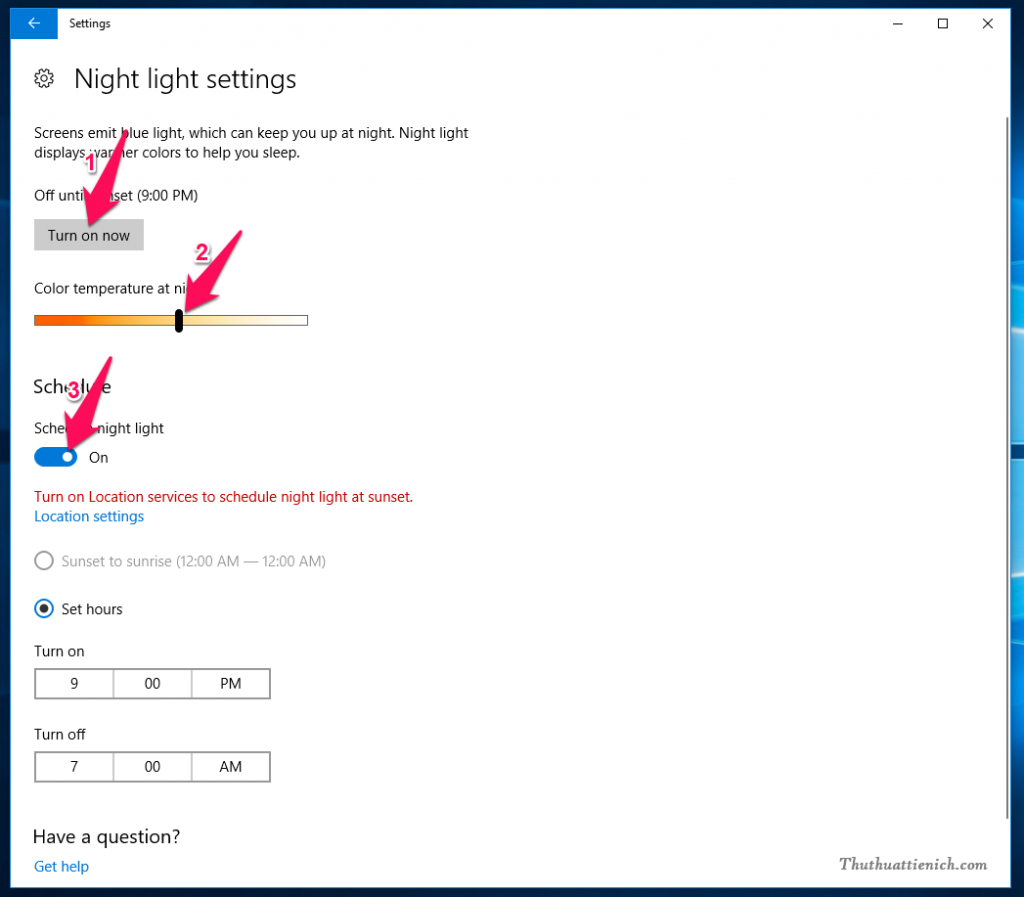 Cách bật/tắt chế độ giảm ánh sáng xanh Night Light Win 10
