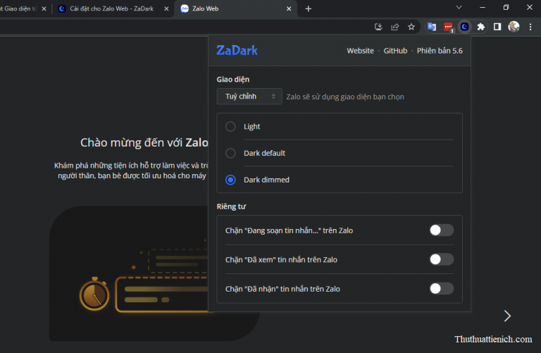 Tải ZaDark - Hỗ trợ bật Dark Mode cho Zalo Web và Zalo PC